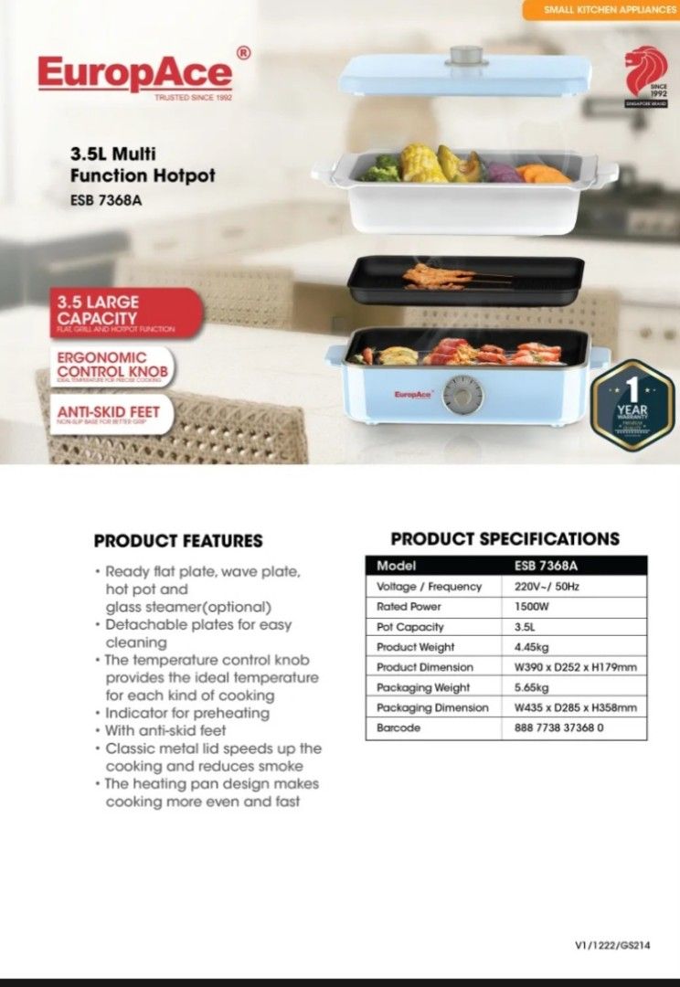 Europace multi function hotpot+grill+steam, TV & Home Appliances ...