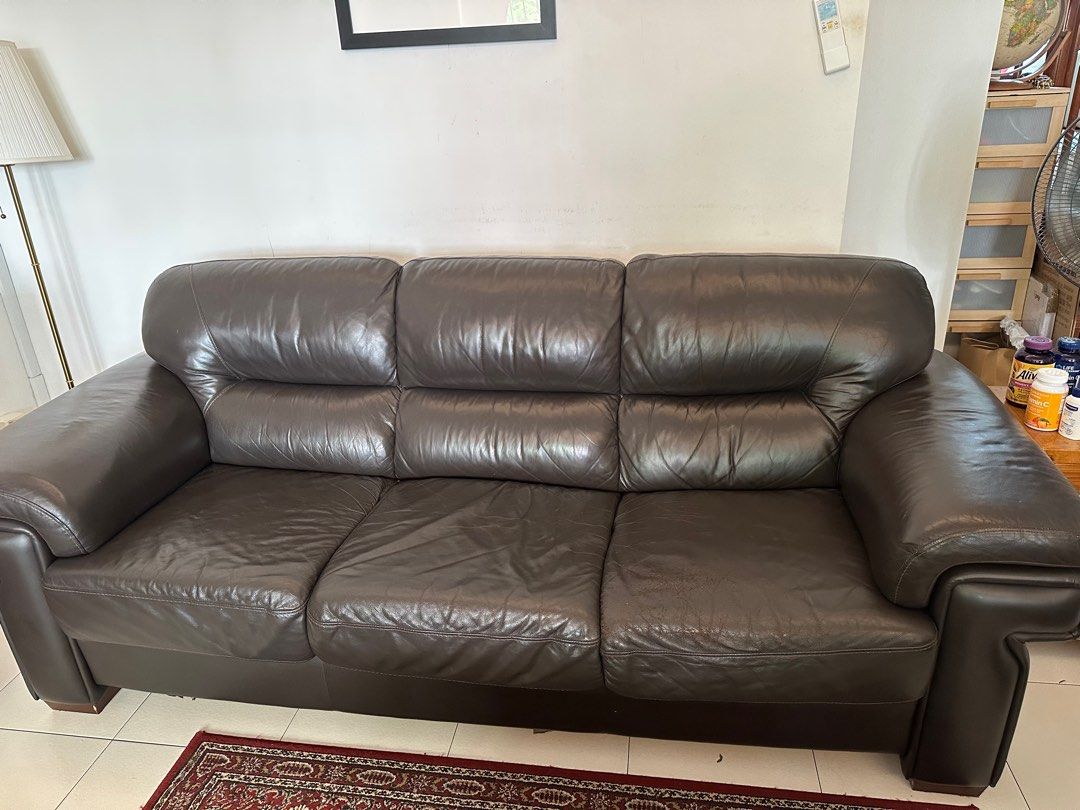 Italian leather 3 setter sofa, Furniture & Home Living, Furniture ...