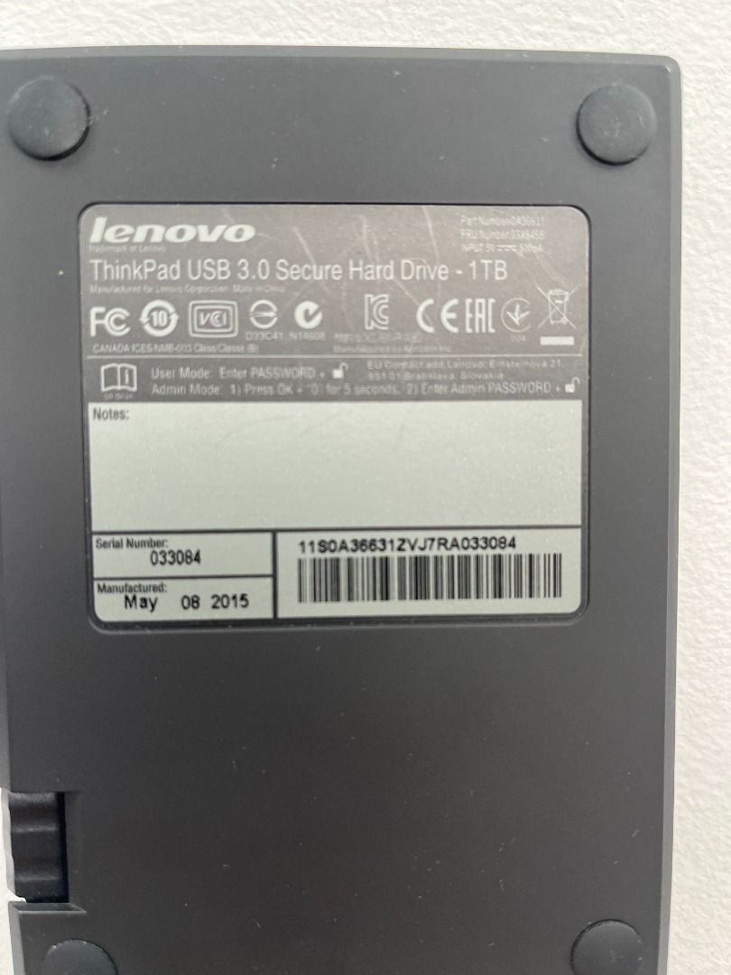 Lenovo ThinkPad USB 3.0 Secure Hard Drive 1TB, Computers & Tech, Parts ...