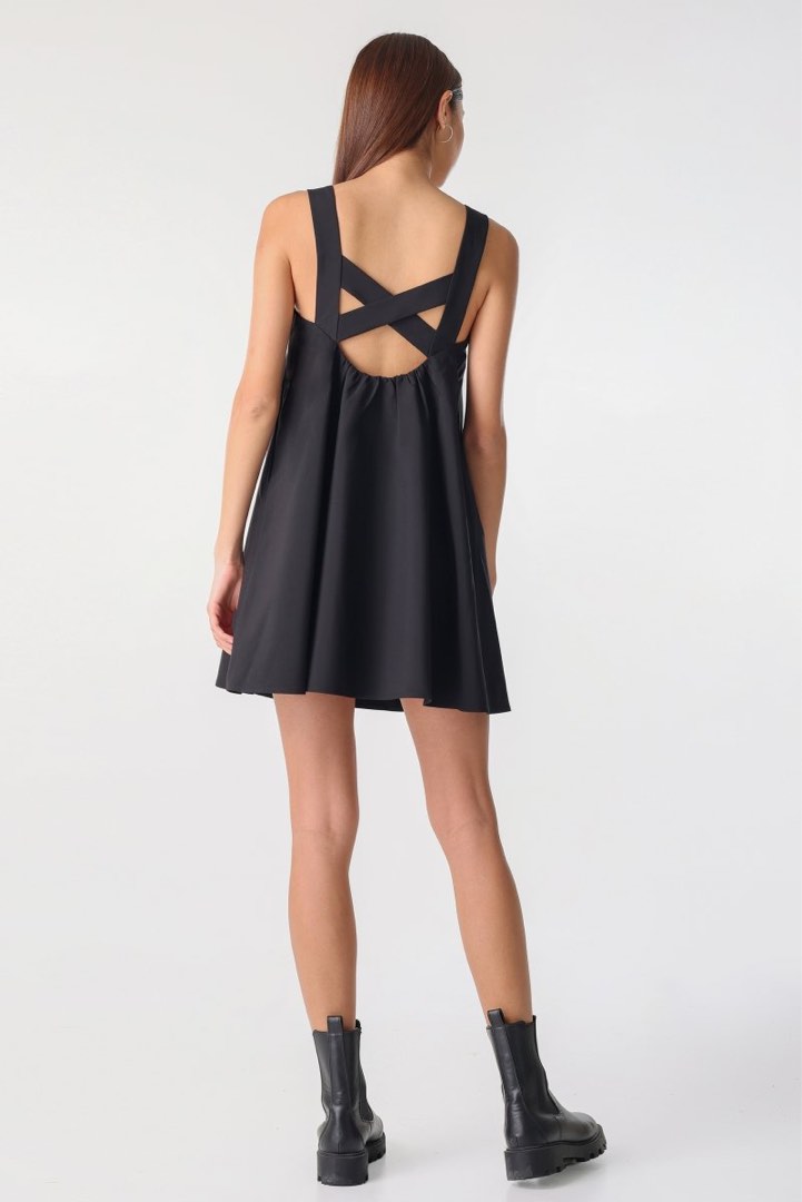 Lovet Rhea Cross-back Tent Dress in Black, Women's Fashion, Dresses ...