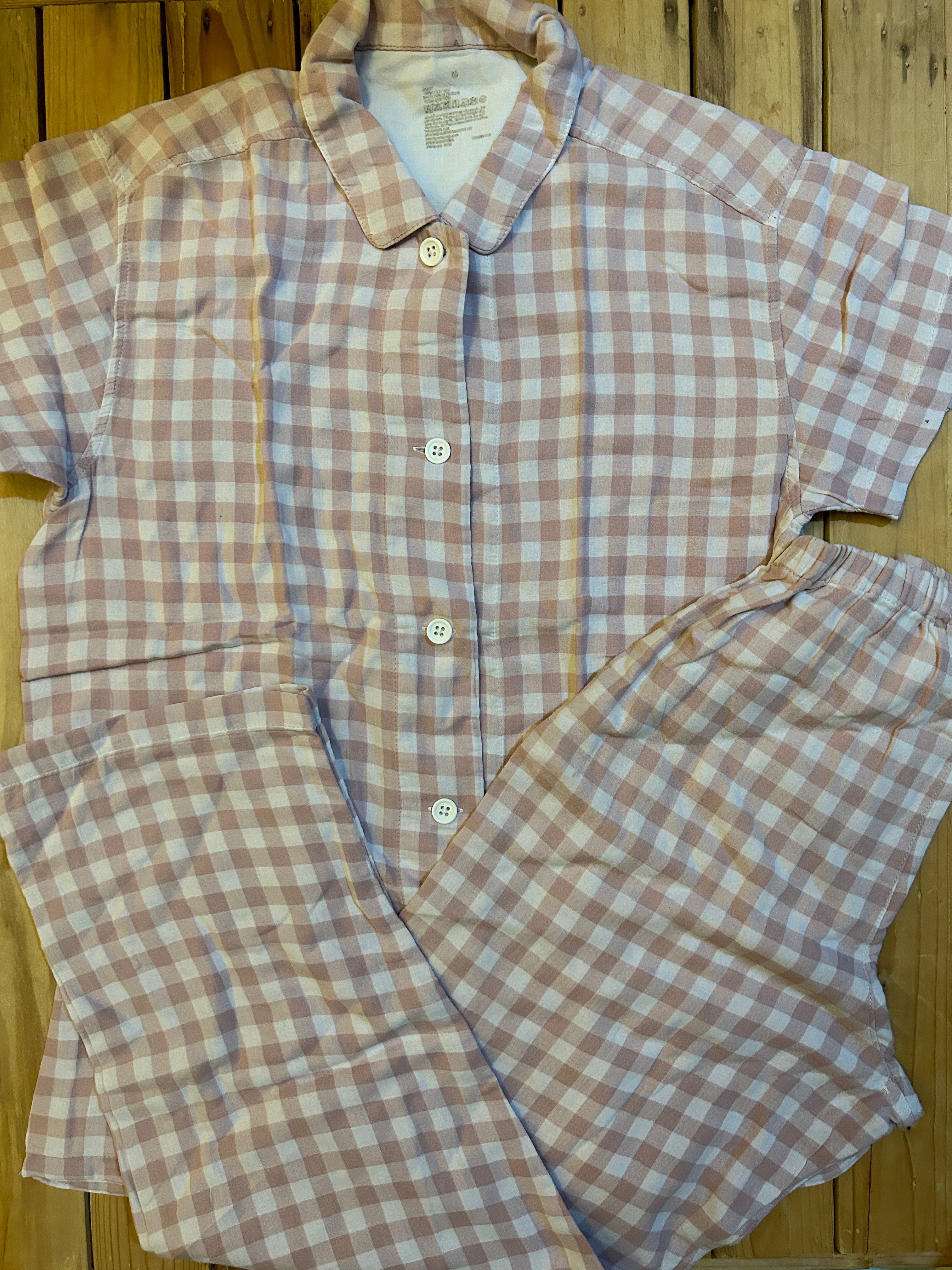 Muji light pink plaid pajama set on Carousell