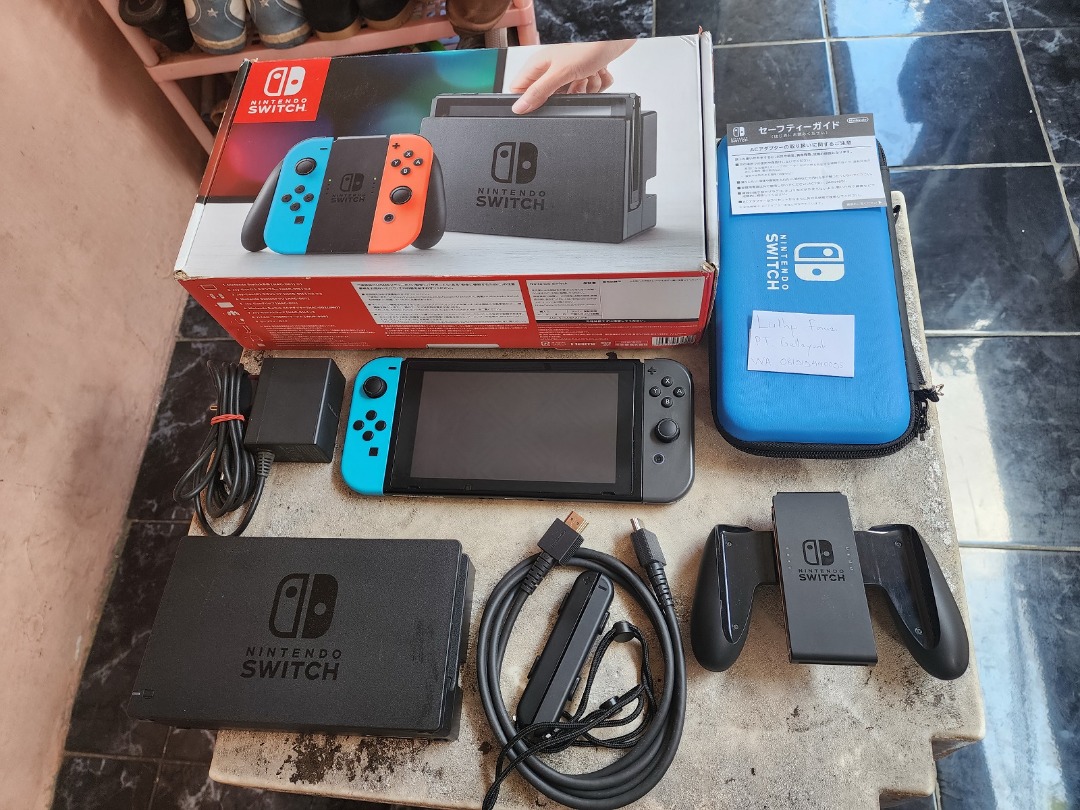 Nintendo Switch v1 Neon Grey Blue Fullset 00, Video Game, Konsol di ...