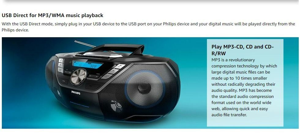 Philips AZB798T/12 Powerful CD Sound Machine, Portable CD player With ...
