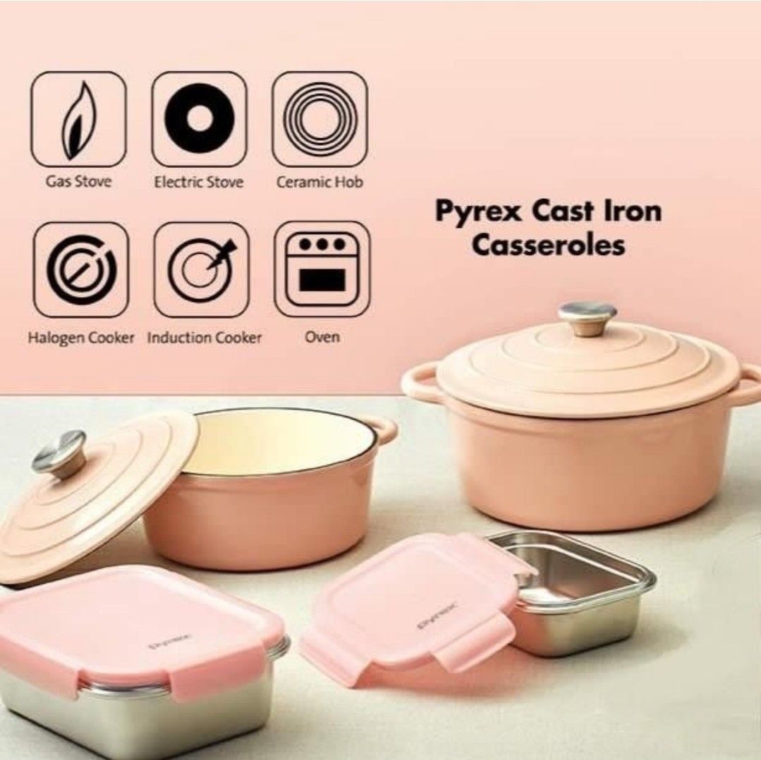 Pyrex Ntuc Cast Iron Casserole 3.4 L, Furniture & Home Living ...