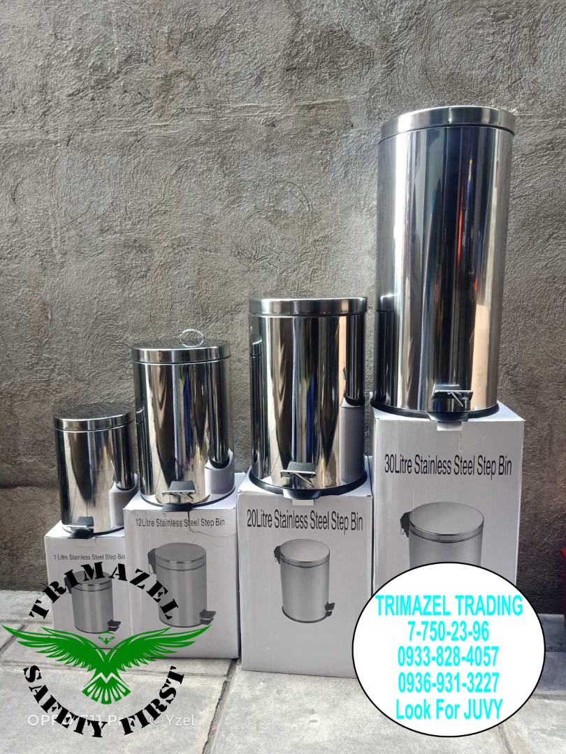 ROUND STAINLESS TRASH BIN, Furniture & Home Living, Cleaning & Homecare ...