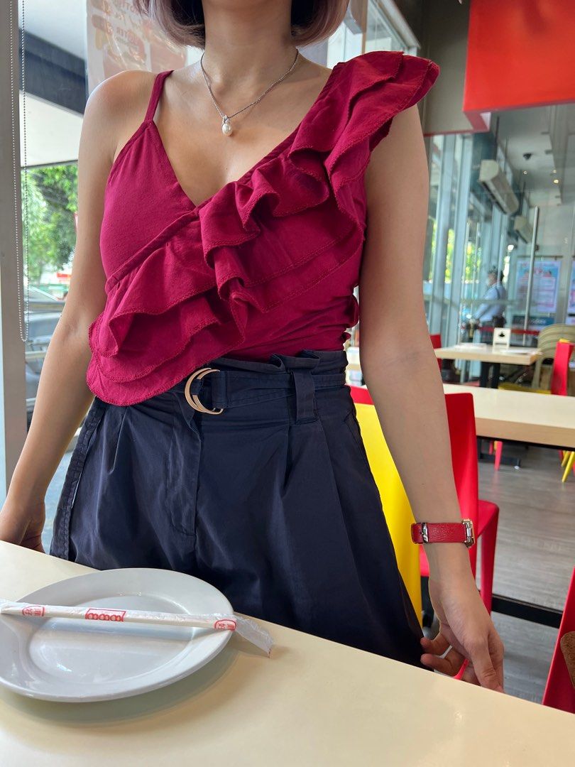 Ruffles design top red on Carousell