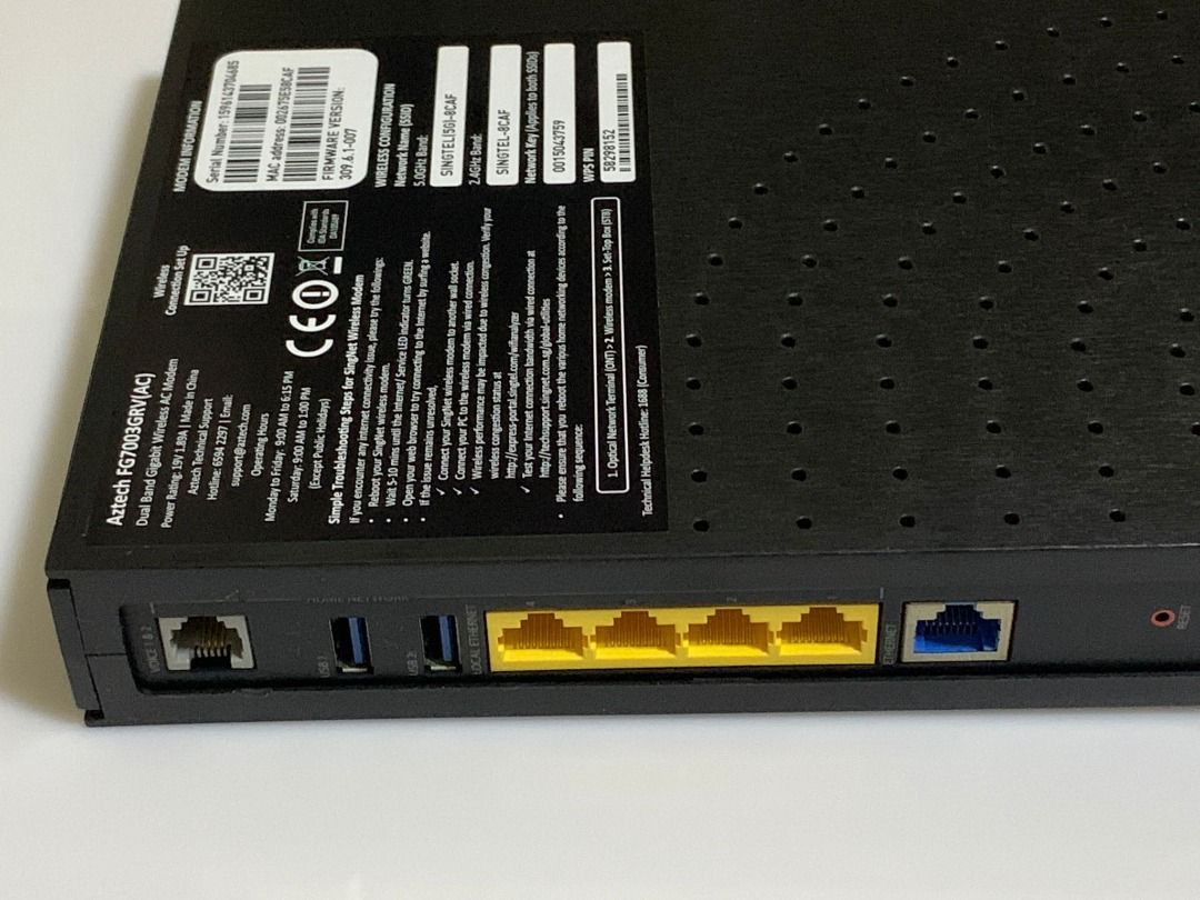 SingTel Dual Band Gigabit Wireless AC Modem (Aztech FG7003GRV-AC ...