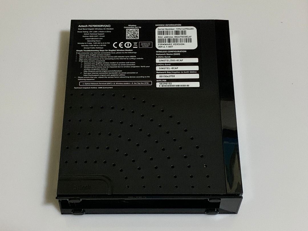 SingTel Dual Band Gigabit Wireless AC Modem (Aztech FG7003GRV-AC ...