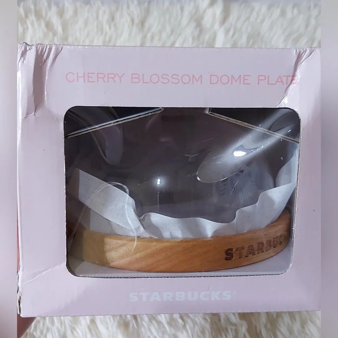 Starbucks Cherry blossom wood plate with dome, Furniture & Home Living ...