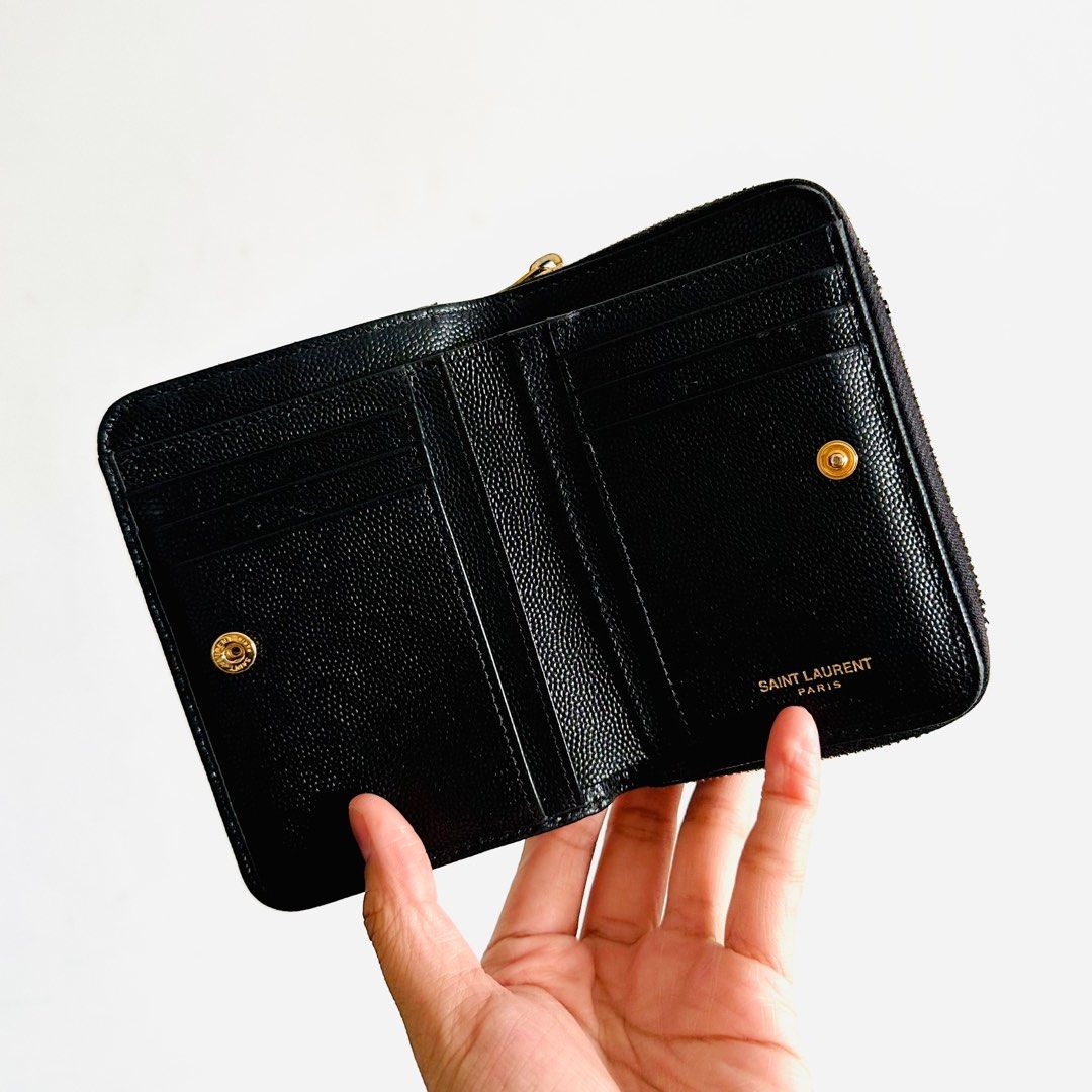 STEAL Yves Saint Laurent YSL Black GHW Cassandre Matelasse Compact Zip ...