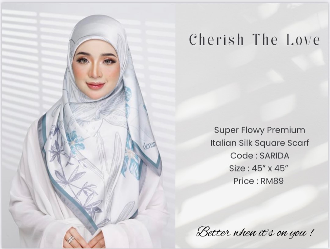 Super Flowy Italian Silk Square in Dusty Blue(Code : Sarida), Women's ...