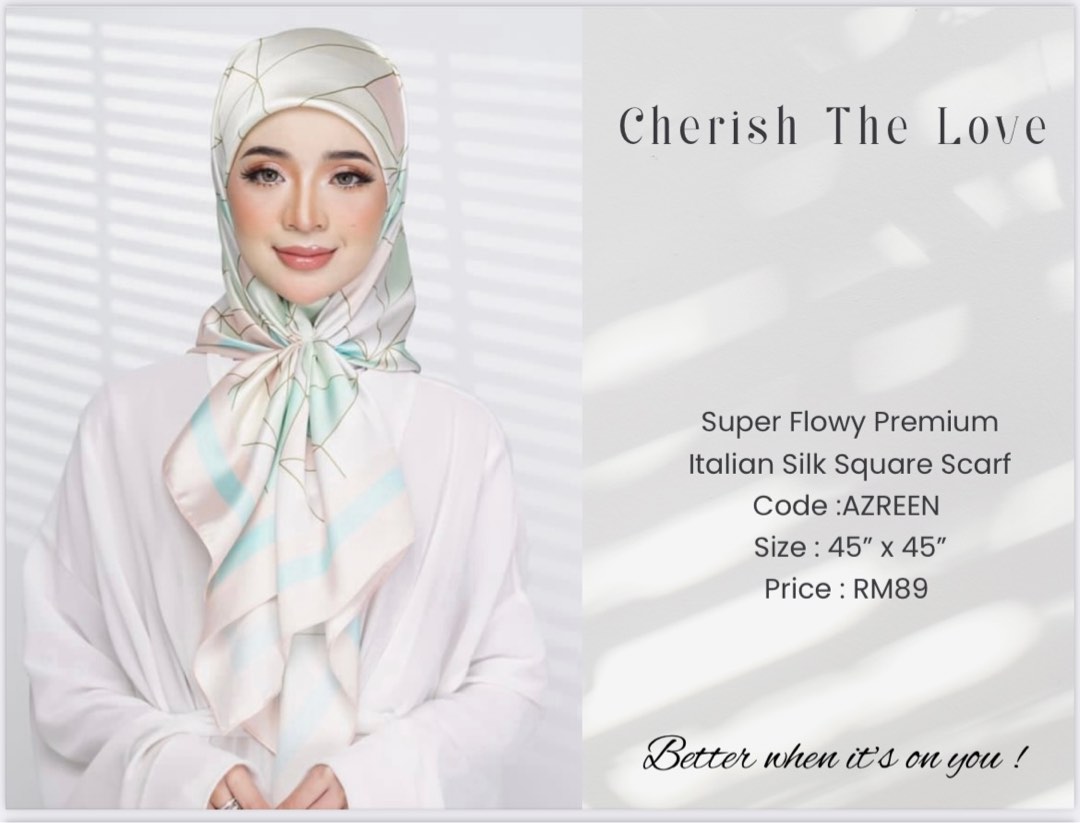Super Flowy Italian Silk Square in Soft Peach (Code : Azreen), Women's ...