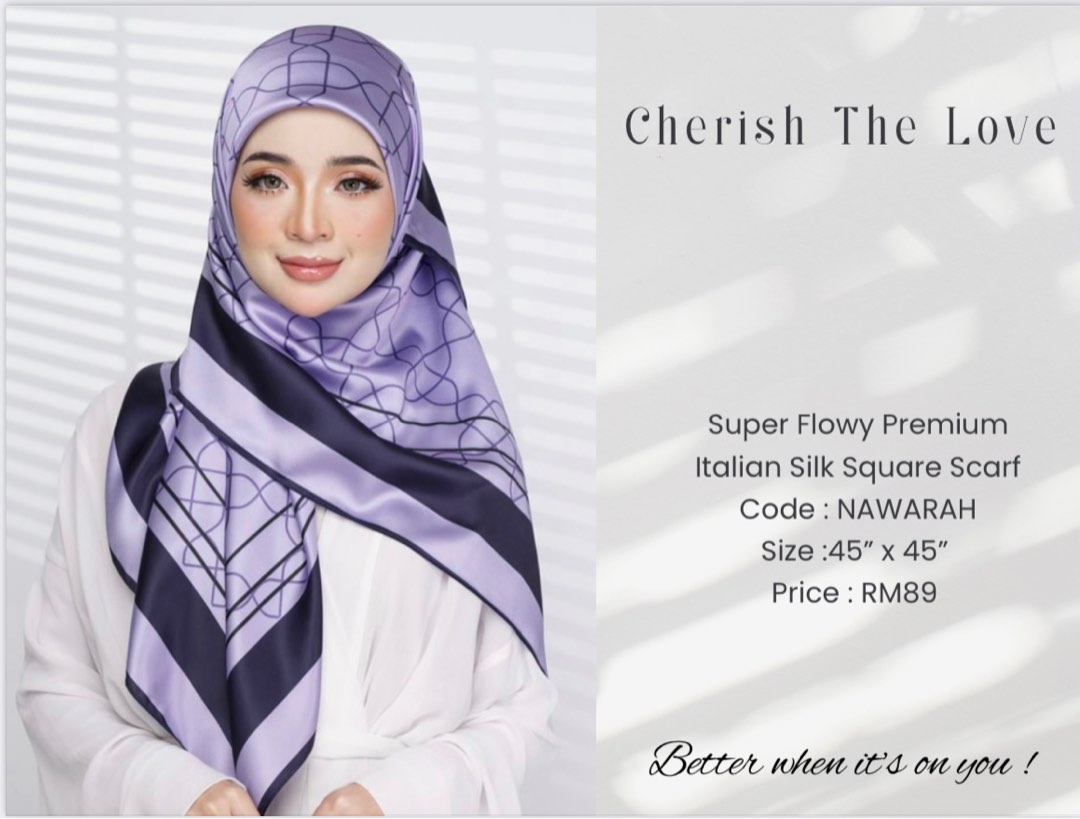 Super Flowy Italian Silk Square in Purple (Code : Nawarah), Women's ...