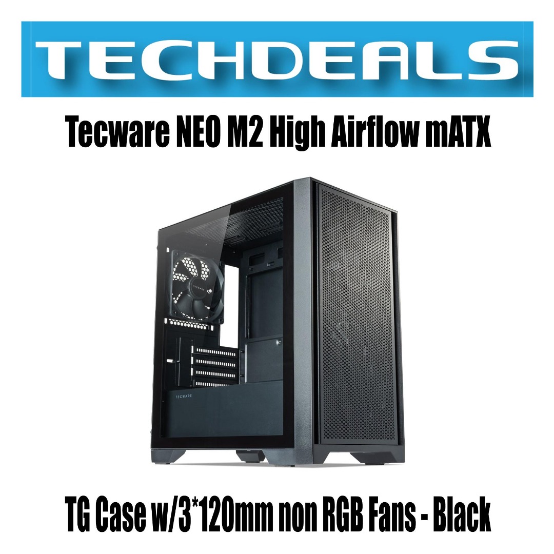 Tecware NEO M2 High Airflow mATX TG Case w/3*120mm non RGB Fans - Black ...