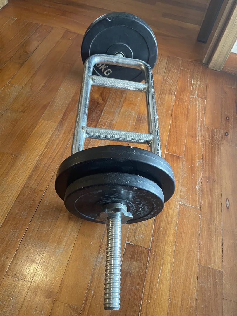 Tricep Bar with 25kg of rubber-coated weight plates, Sports Equipment ...
