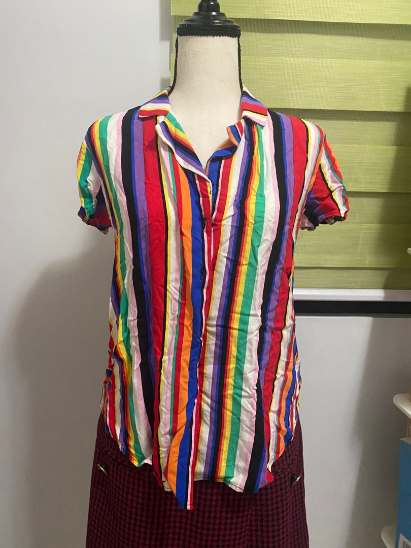 TV static 80s rainbow blouse button up, Women's Fashion, Tops, Shirts ...