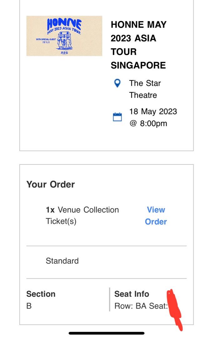 WTS First Row Middle Seat CAT 1 HONNE Ticket, Tickets & Vouchers, Event ...