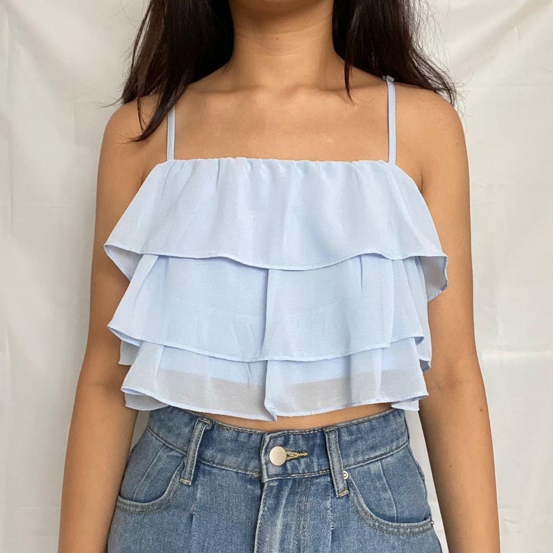 YHF Cotton Candy Crop in Blue, Women's Fashion, Tops, Sleeveless on ...