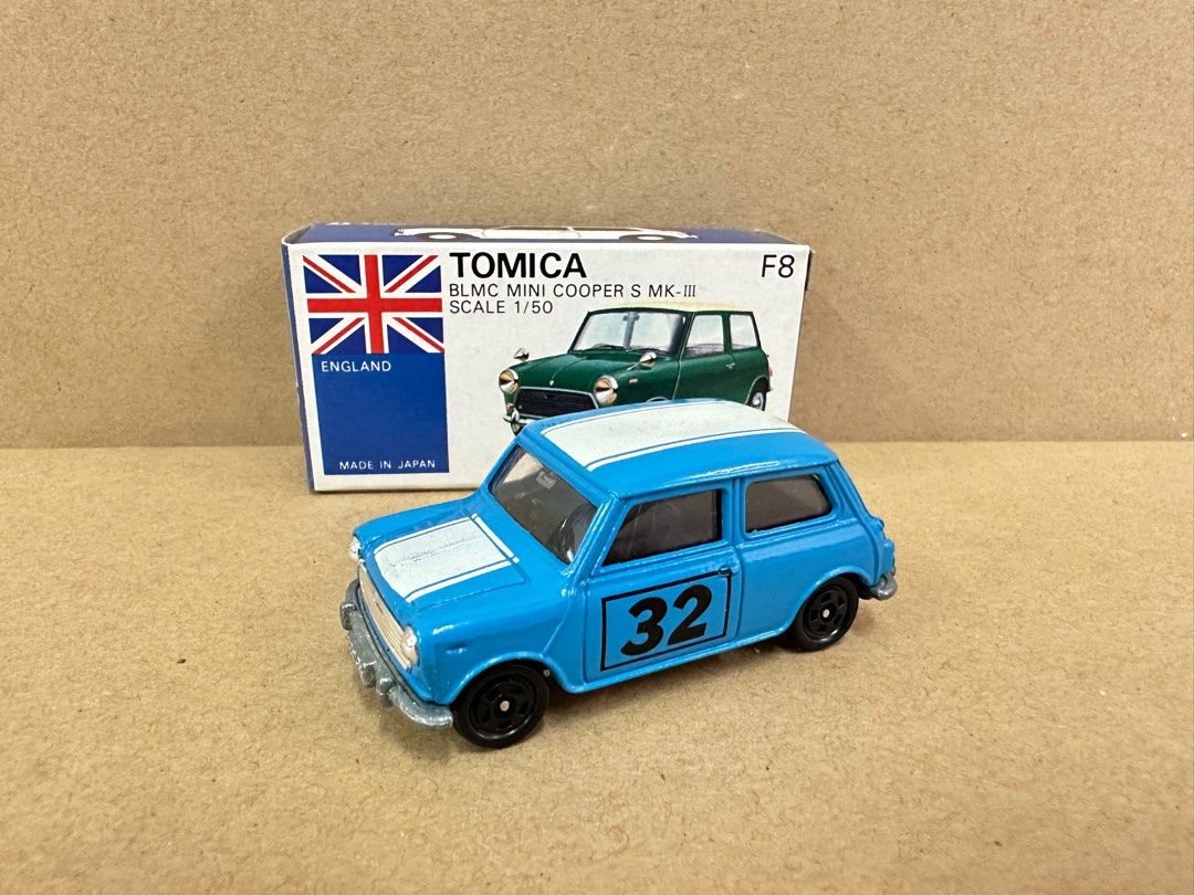 日本製絕版 tomica F8 BLMC mini cooper SMK 1/50 blue white 88 racing diecast ...