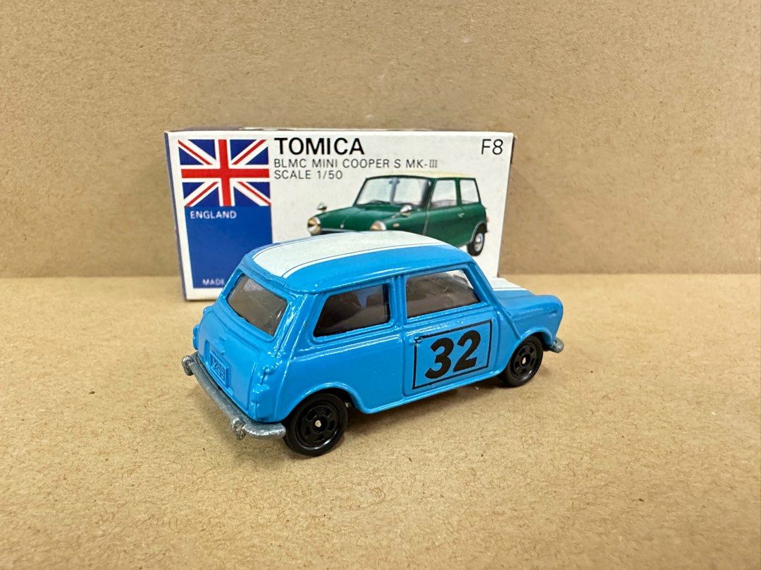 日本製絕版 tomica F8 BLMC mini cooper SMK 1/50 blue white 88 racing diecast ...