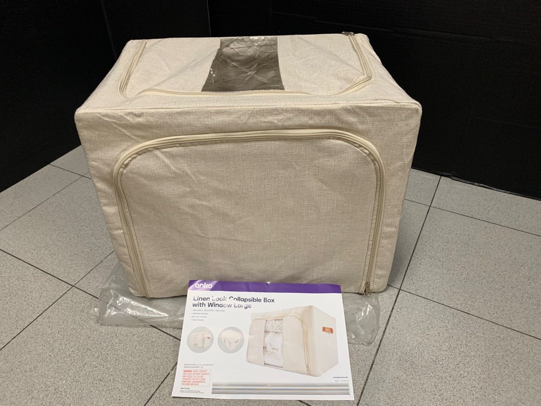 Anko Linen Look Collapsilbe Box with Window, Large, Storage Box ...