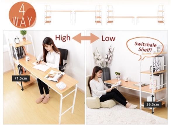 Black/Walnut Clover Desk / Study Table with Storage Bookshelf ...