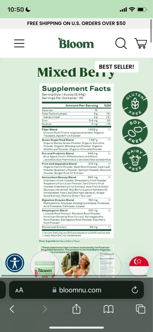 BNWT BLOOM NUTRITION Greens and Superfoods Powder - Berry, Health ...