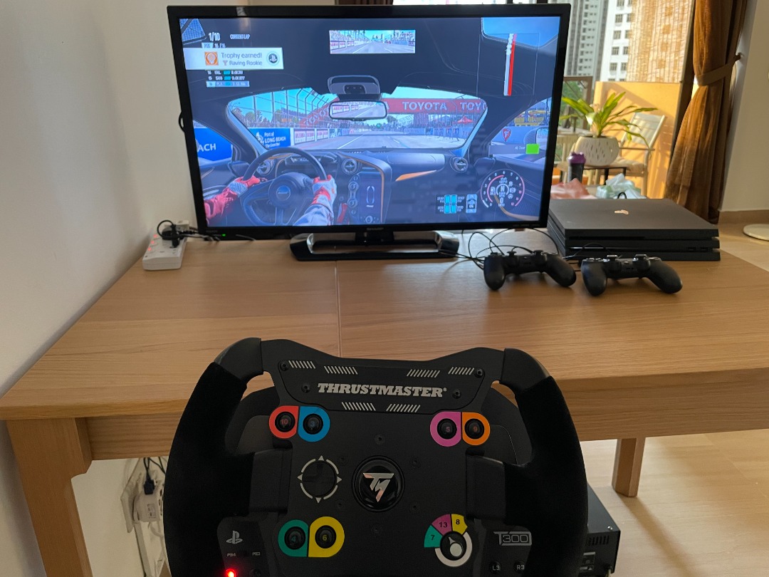 Complete Gaming set up - PS4, Thrustmaster, Pedal set & TV, Video ...
