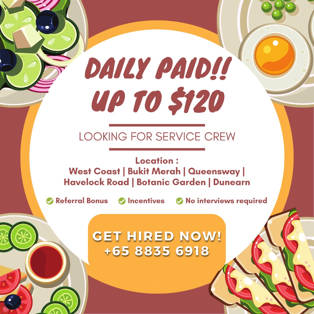 Daily Paid Jobs! Earn up to $120 per day, Jobs, Hospitality, F&B on ...
