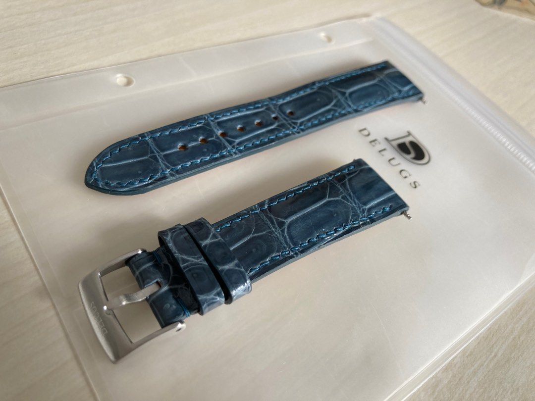 Delugs Glossy Lagoon Blue Crocodile Signature Strap 19mm, Luxury ...