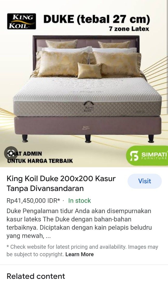 DIVAN DAN SANDARAN DUKE KING KOIL 200X200 ( kasur dijual terpisah ...