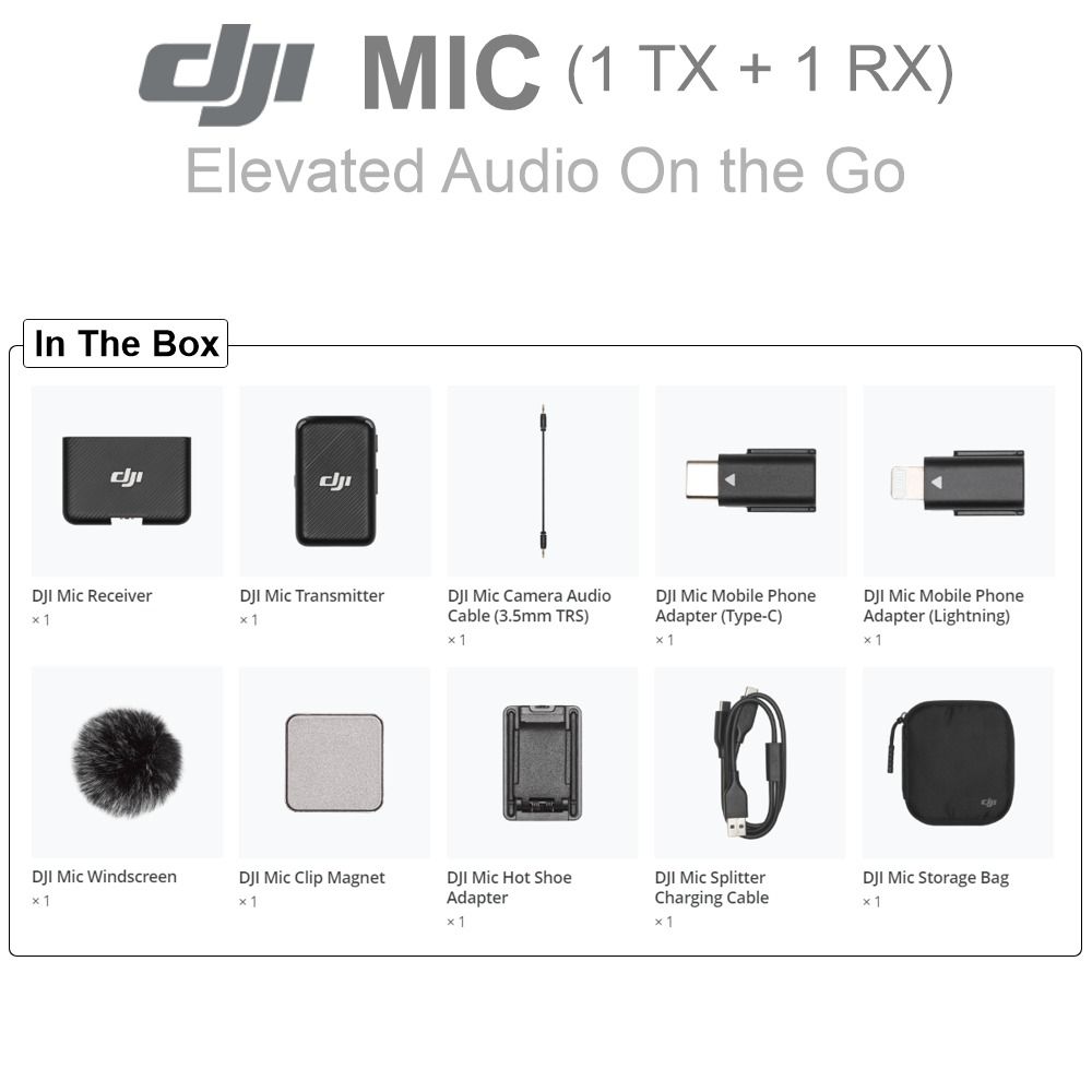 DJI Mic (1 TX + 1 RX) - Compact Ultra-Light Wireless Mic, 250m Range ...