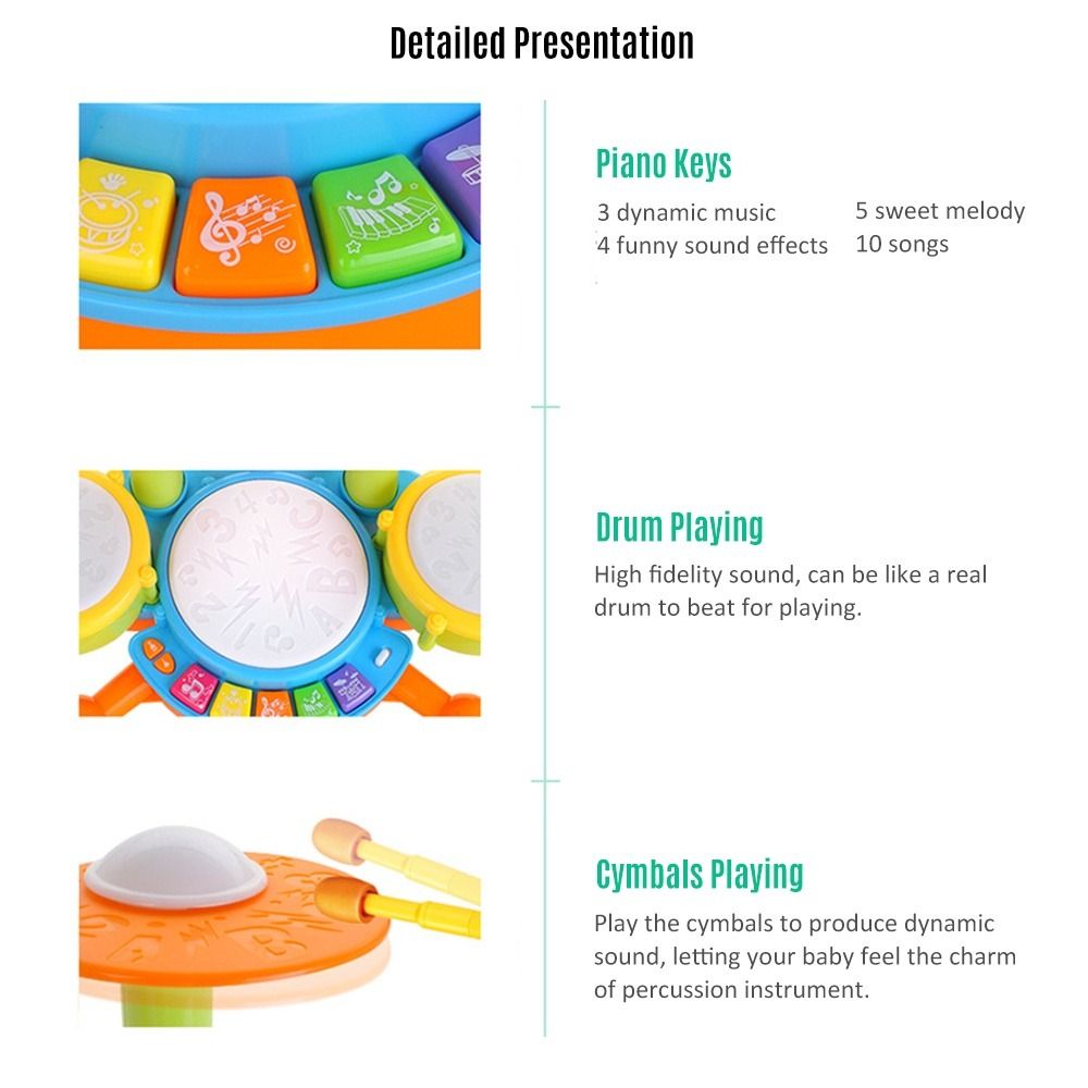 Drum toy Kids Drum Set Toy Adjustable Microphone Educational Instrument ...