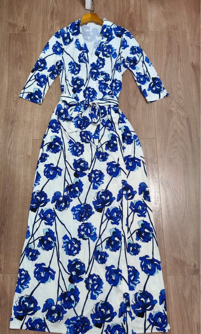 DVF Julian Abigail mini midi silk jersey wrap dress blue watercolor ...