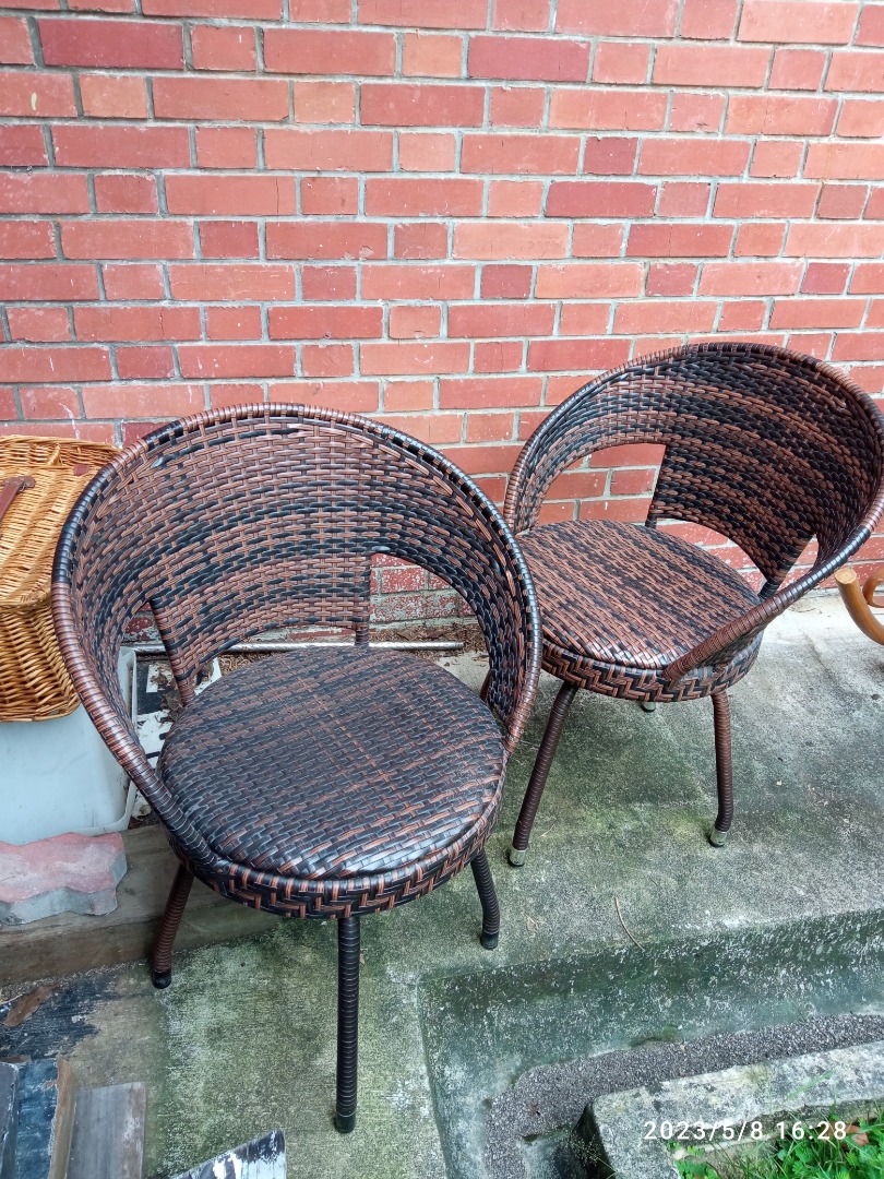 Faux rattan outdoor swivel chairs X 2, Furniture & Home Living ...