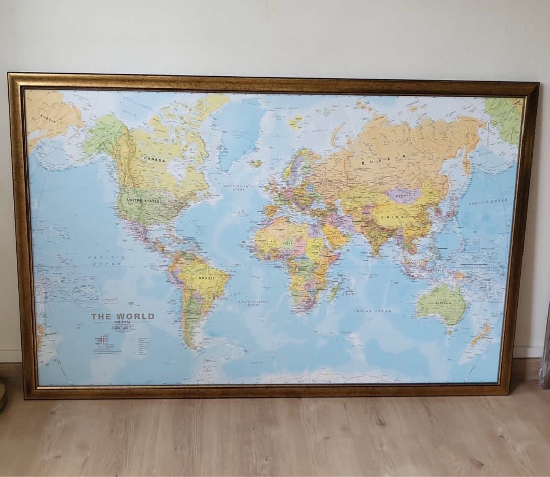 Framed World Map, Furniture & Home Living, Home Decor, Frames ...
