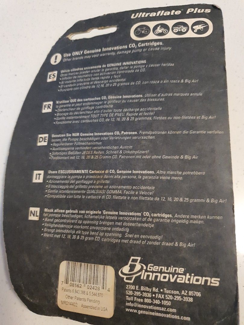 GENUINE INNOVATION ULTRAFLATE PLUS CO2 TIRE INFLATOR BIKE BICYCLE ...