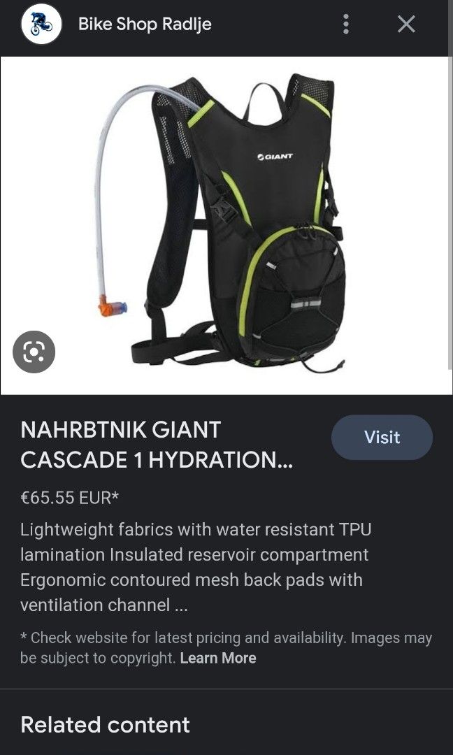 Giant Cascade 1 Hydration Pack, Sports Equipment, Bicycles & Parts ...