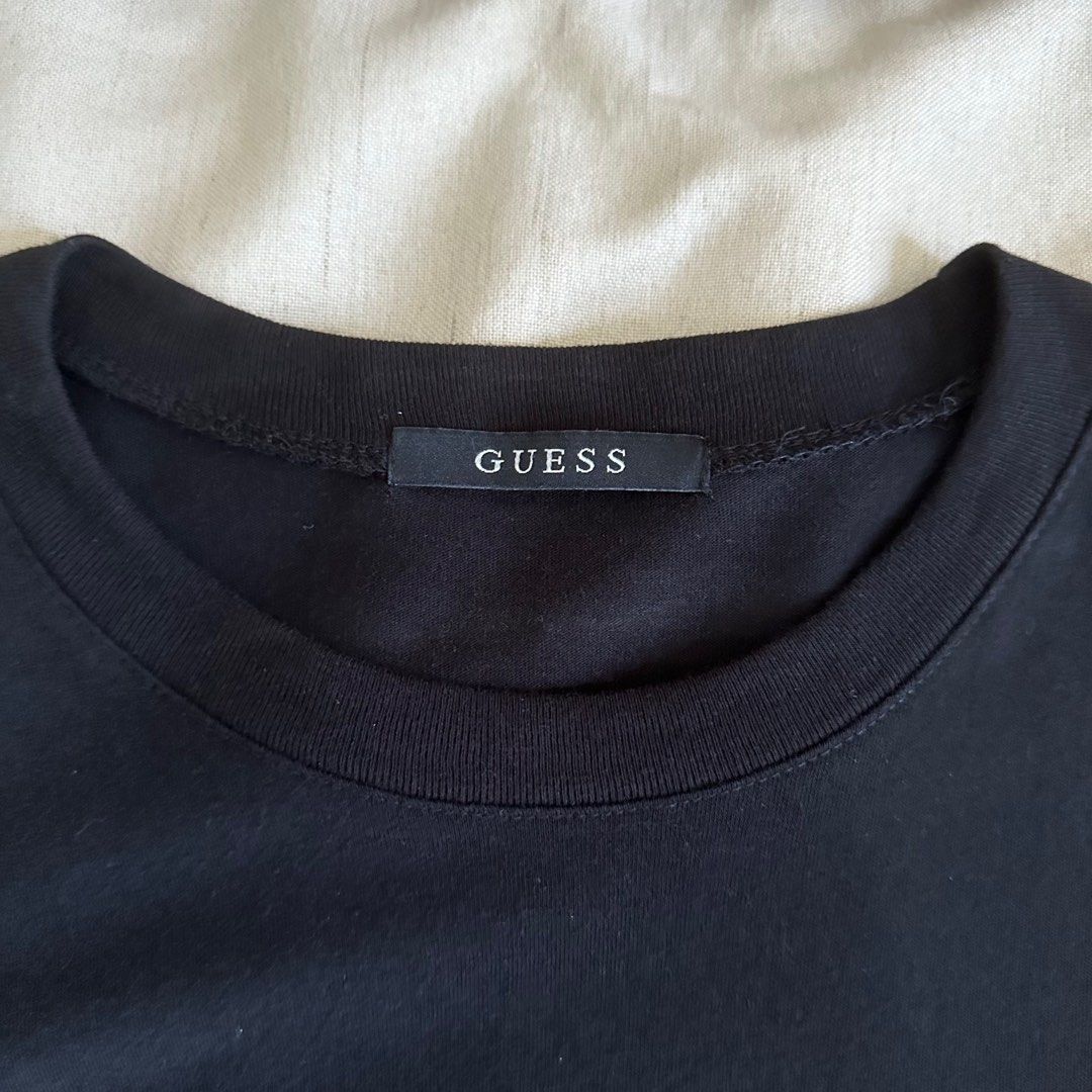 guess logo black shirt, Women's Fashion, Tops, Shirts on Carousell