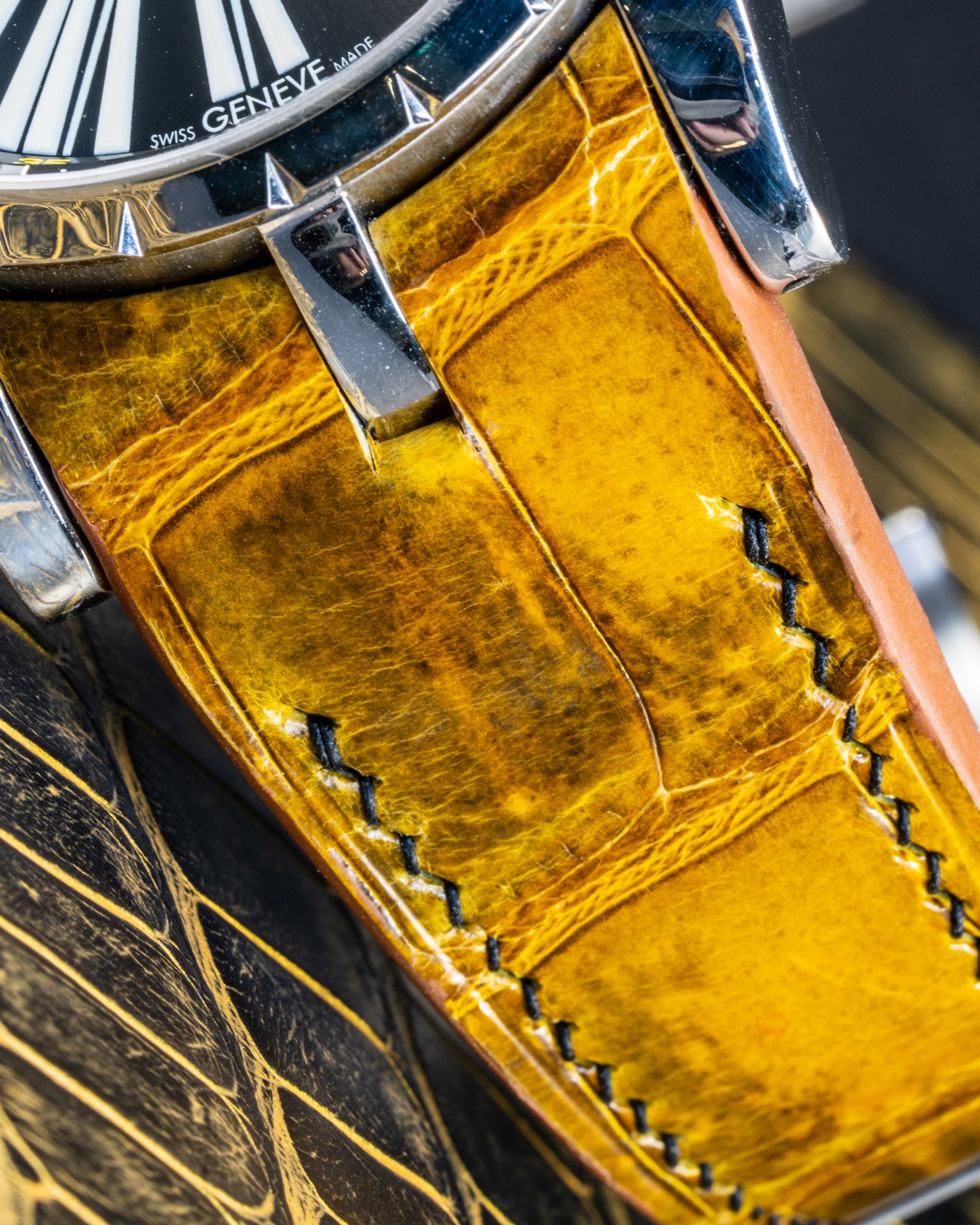 Handmade Hand-stitched Watch Strap in Yellow Himalayan Crocodile ...