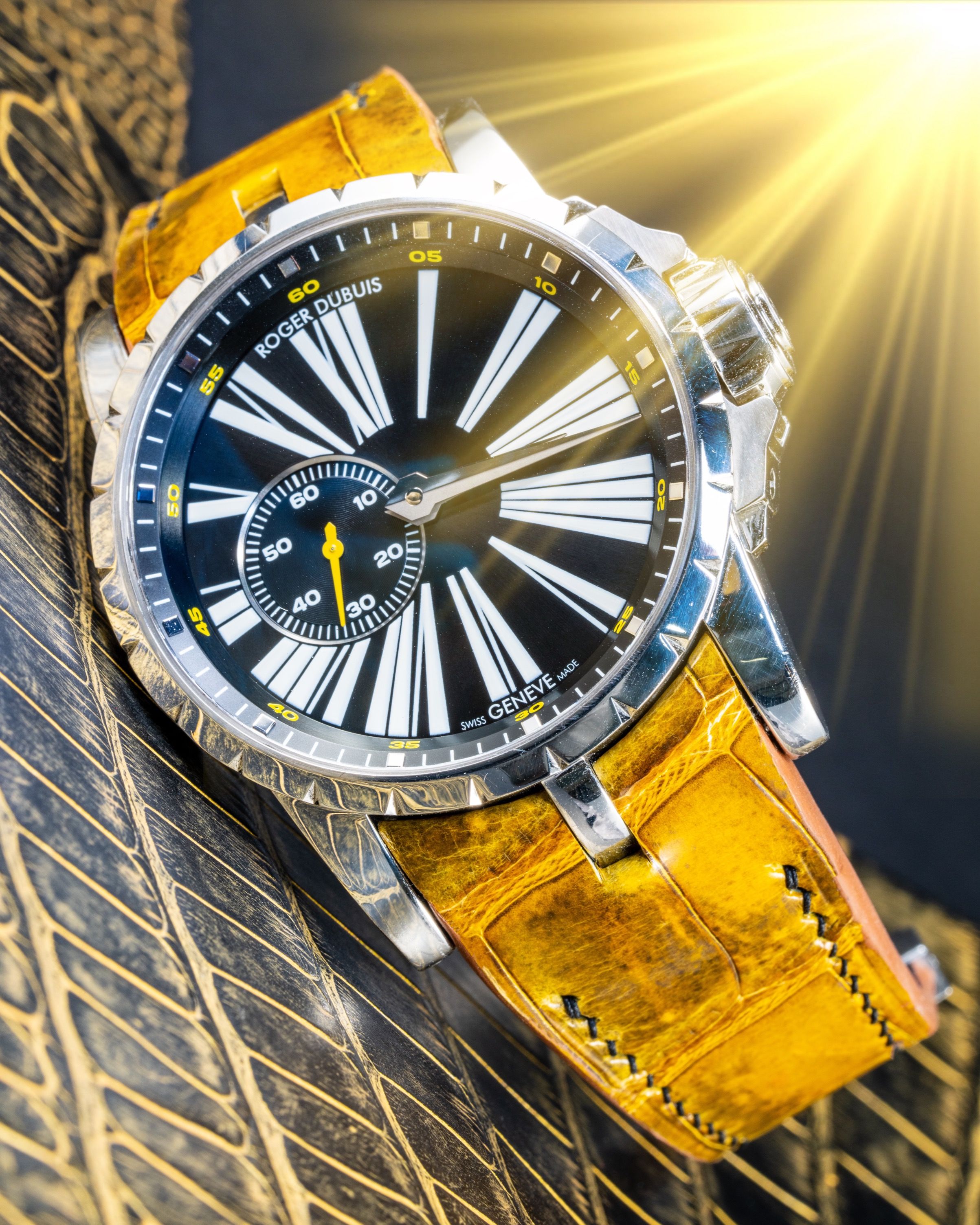 Handmade Hand-stitched Watch Strap in Yellow Himalayan Crocodile ...