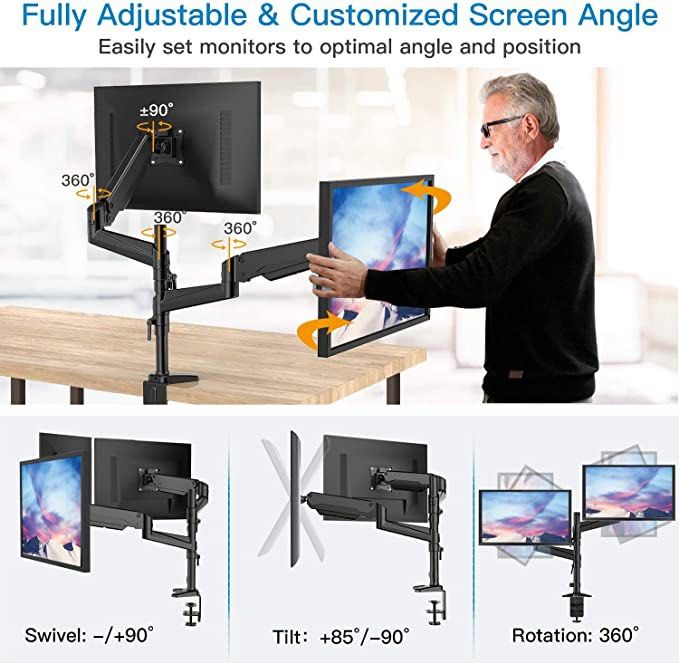 HUANUO Dual Monitor Mount Stand - Aluminum Gas Spring Arm Height ...