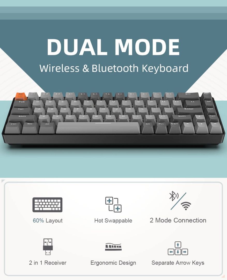 K68 Wireless Keyboard Mechanical keychron Gaming 68 Keys 2.4G/BT5.0 ...