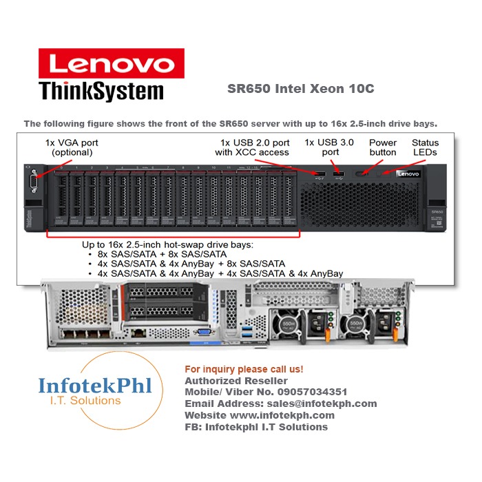 Lenovo ThinkSystem SR650 Gen2 - Rack 2U Intel Xeon Gold 5215 10C 85W 2 ...