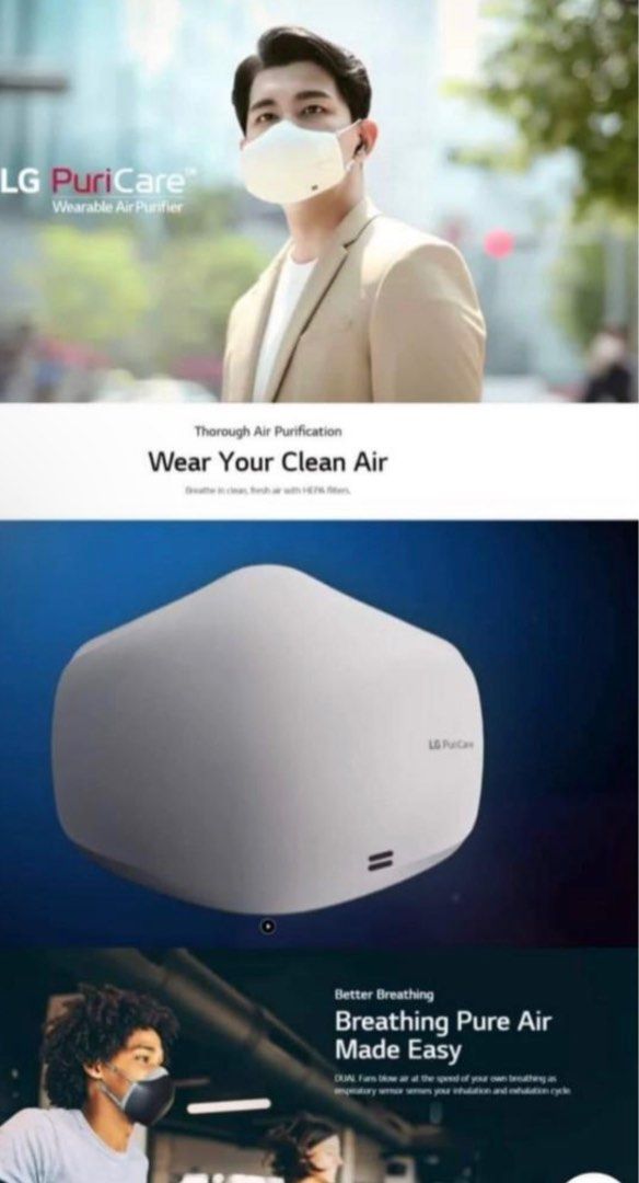 LG PURICARE WEARABLE AIR PURIFIER MASK, Health & Nutrition, Face Masks ...