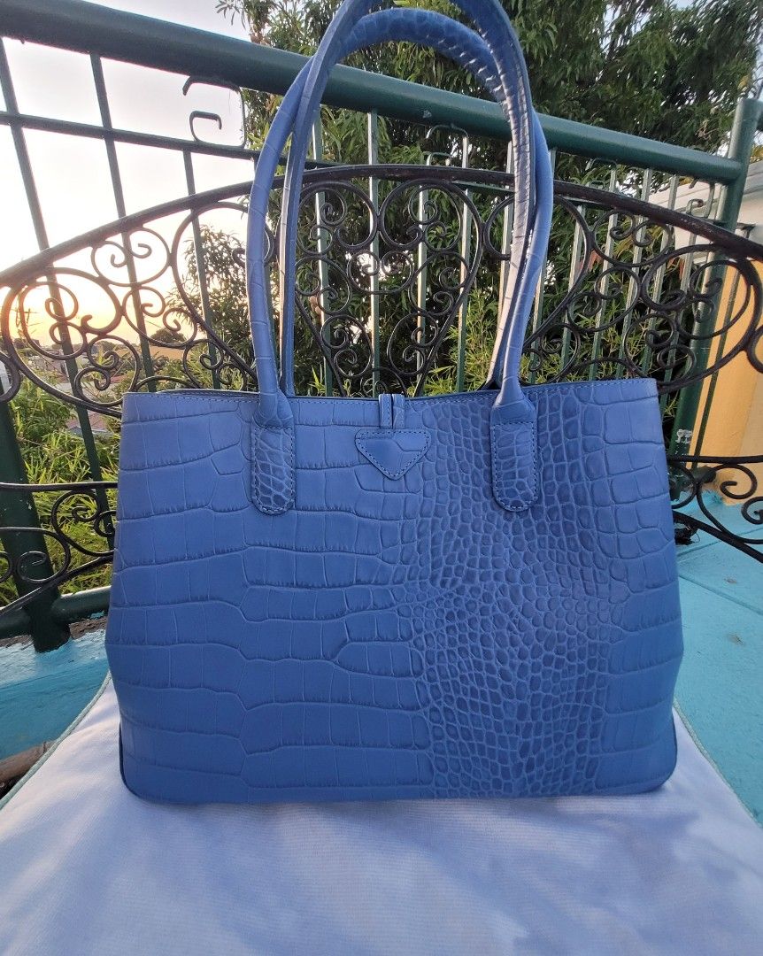 Longchamp Blue Croc Embossed Leather Roseau Tote, Luxury, Bags ...