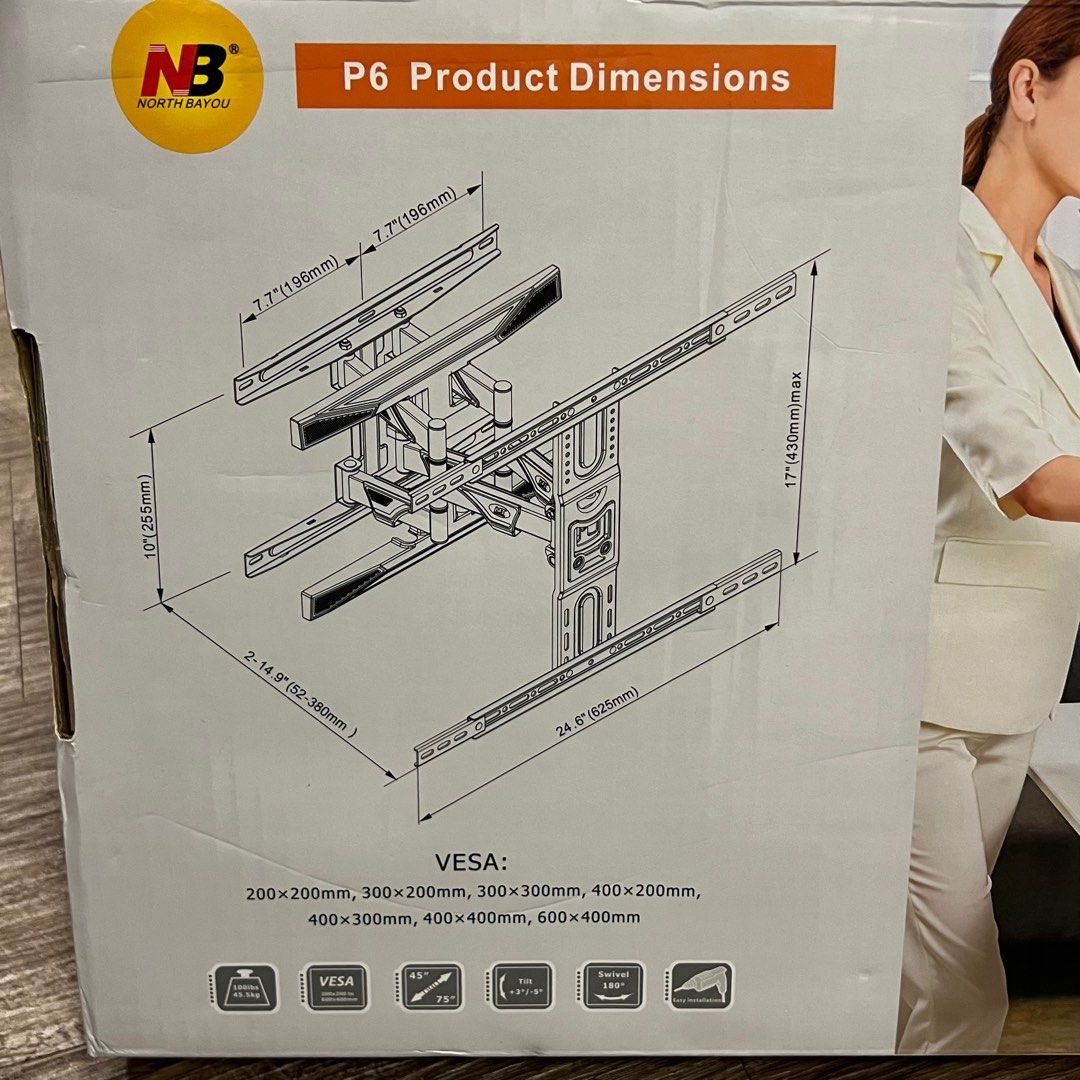 North Bayou NB P6 45-75 Inch Retractable LCD TV Wall Mount|, 03/29/2024