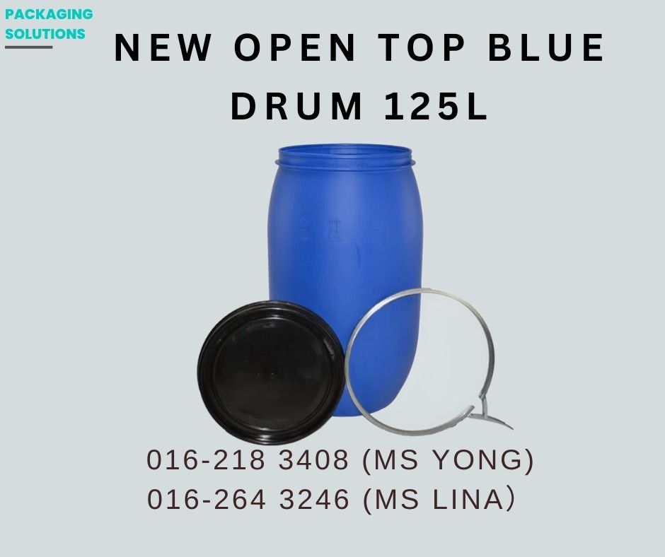 New Open Top Plastic Blue Drum - 125L, Furniture & Home Living, Cleaning & Homecare Supplies ...