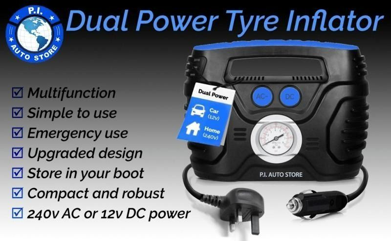 P.I. Auto Store - Tyre Pump - 240v Car Tyre Inflator (Mains) OR 12V DC Tyre Compressor (vehicle ...