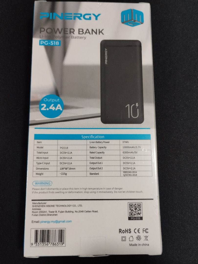 Pinergy Powerbank 10000mAh PG518, Mobile Phones & Gadgets, Mobile ...